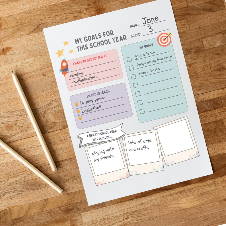 Back to School Goal Planner for Kids, Kids New School Year Printable ...