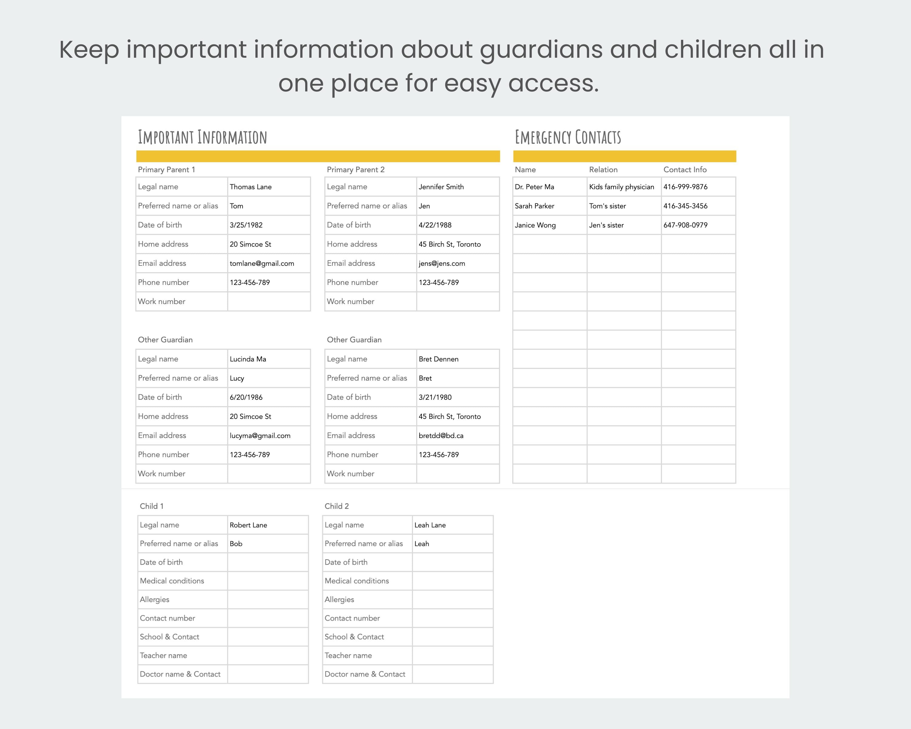 Kids Pick-up & Drop-off Schedule in Google Sheets | Co-parenting ...