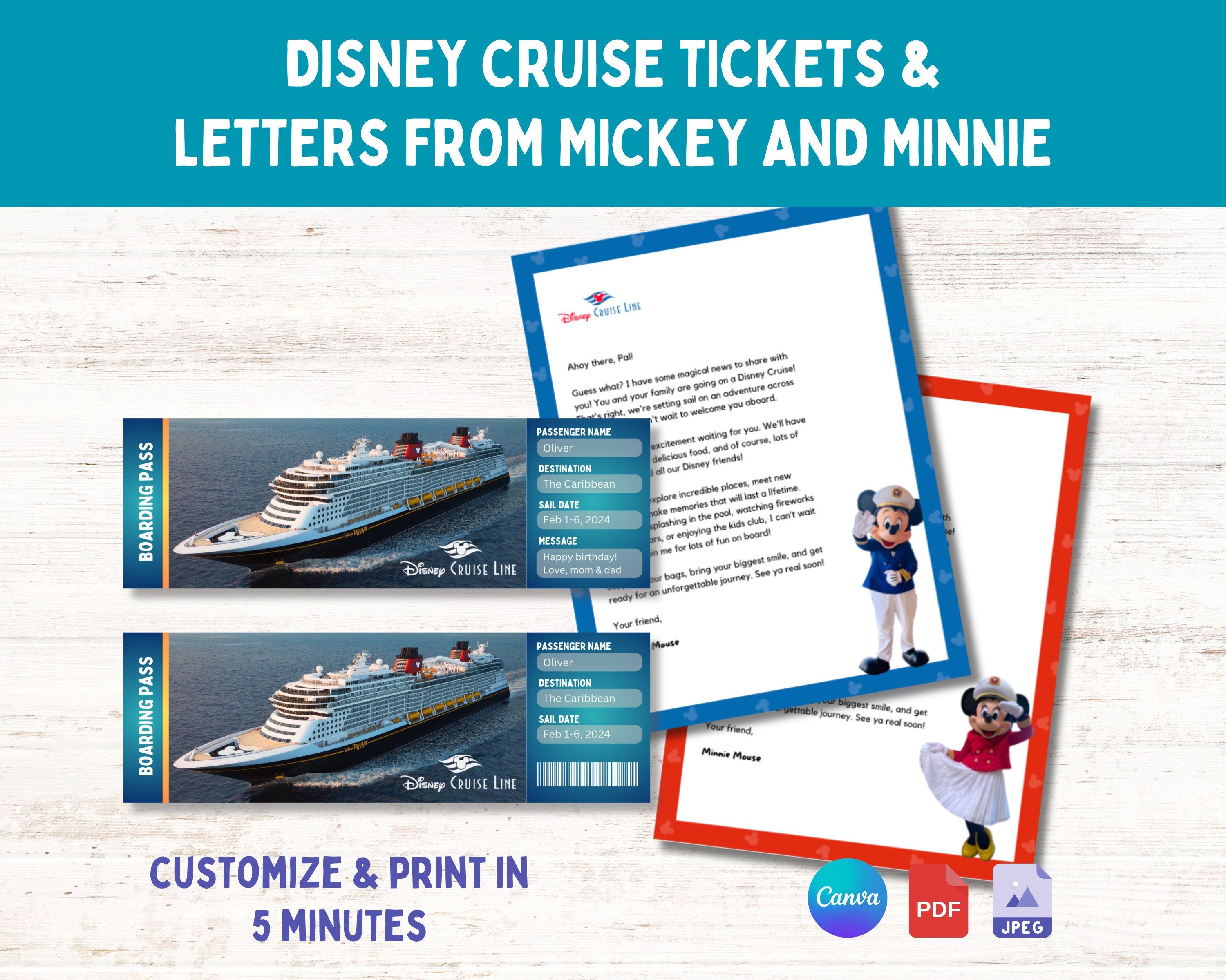 Printable Disney Cruise Tickets & Letter From Mickey and Minnie ...