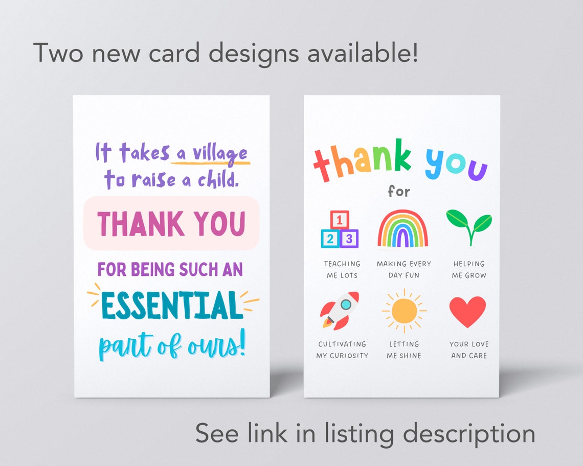 Printable Thank You Card for Daycare Teachers Nursery Teacher & ECE ...