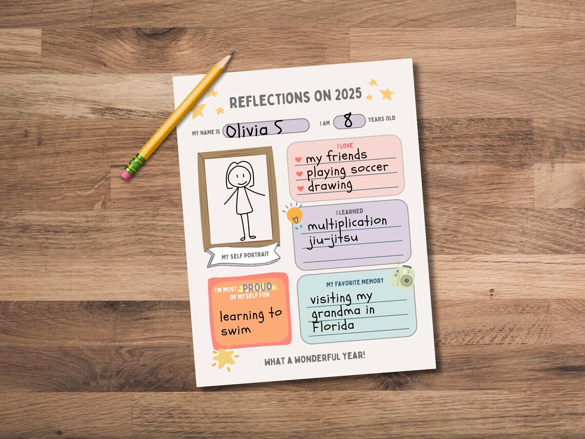 Kids New Years Goals & End of Year Reflections, Printable 2025 New ...