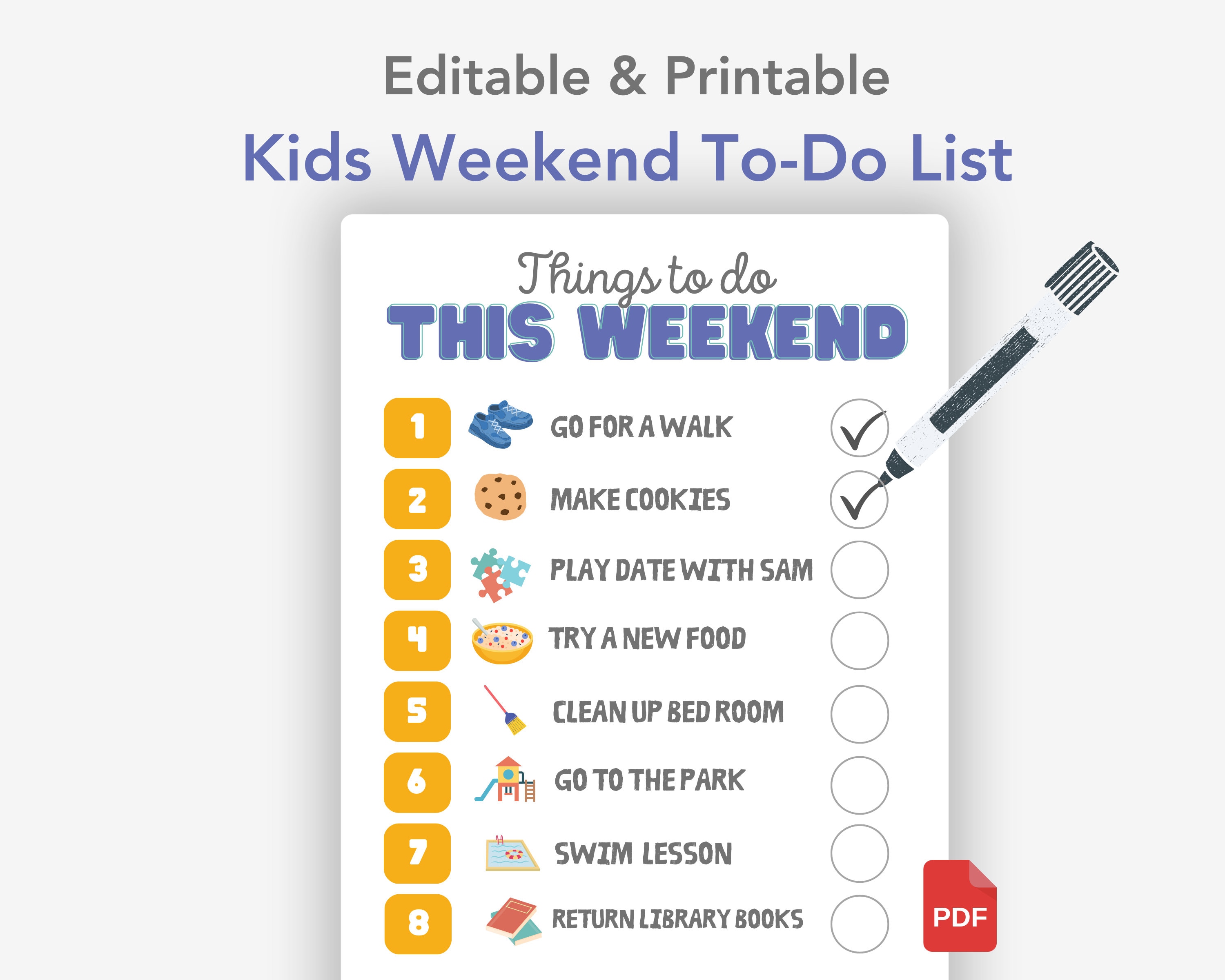 Customizable Kids and Family Weekend Activity Checklist Editable ...