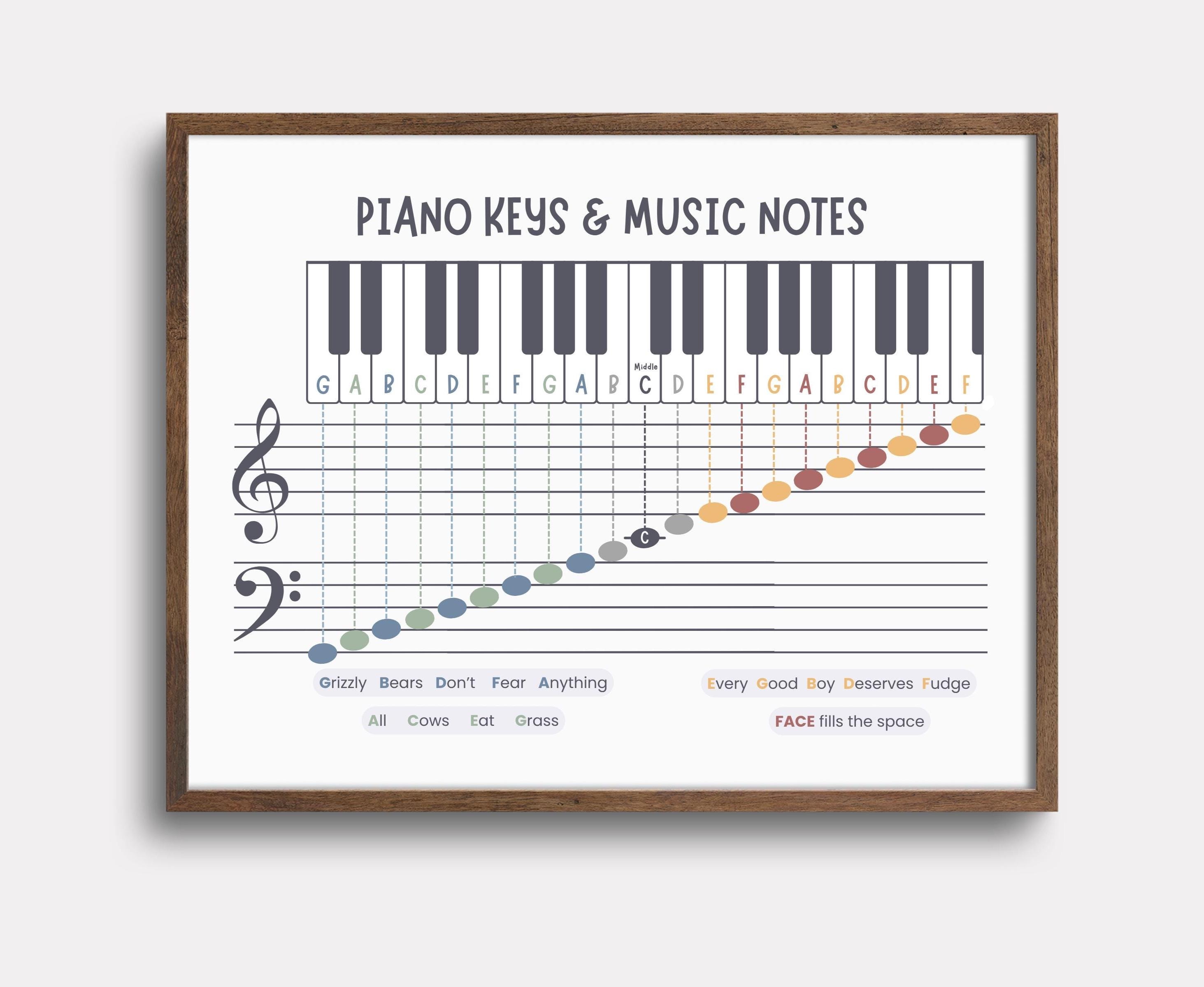 Music Notes in Treble & Bass Clef on Staff With Mnemonics for Beginner ...