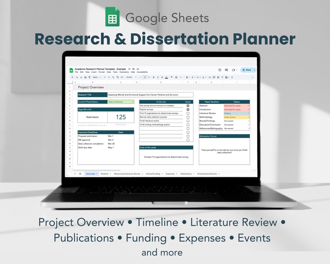 Research & Dissertation Planner Google Sheets Template, Academic Research Organizer Phd Planner ...