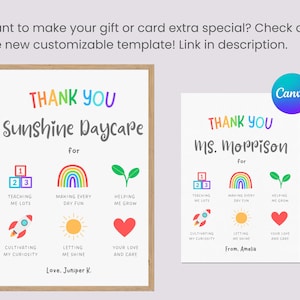 Printable Thank You Card for Daycare Teachers | Preschool, Nursery ...