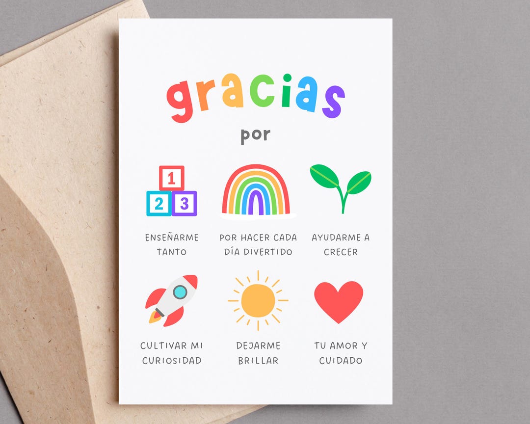 Printable Thank You Card for Daycare Teacher in Spanish | Spanish ...