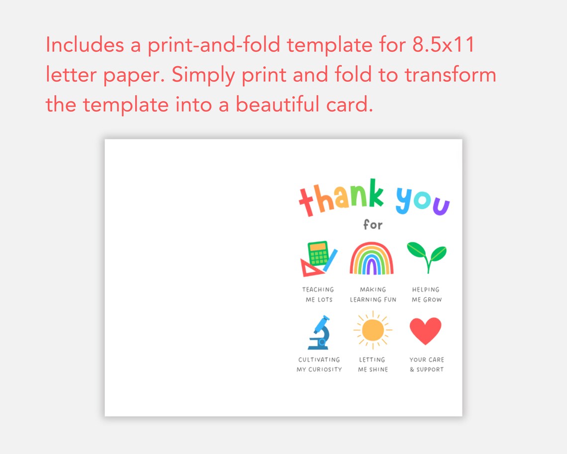 Printable Thank You Card for Teacher, Tutor, Instructor Appreciation ...