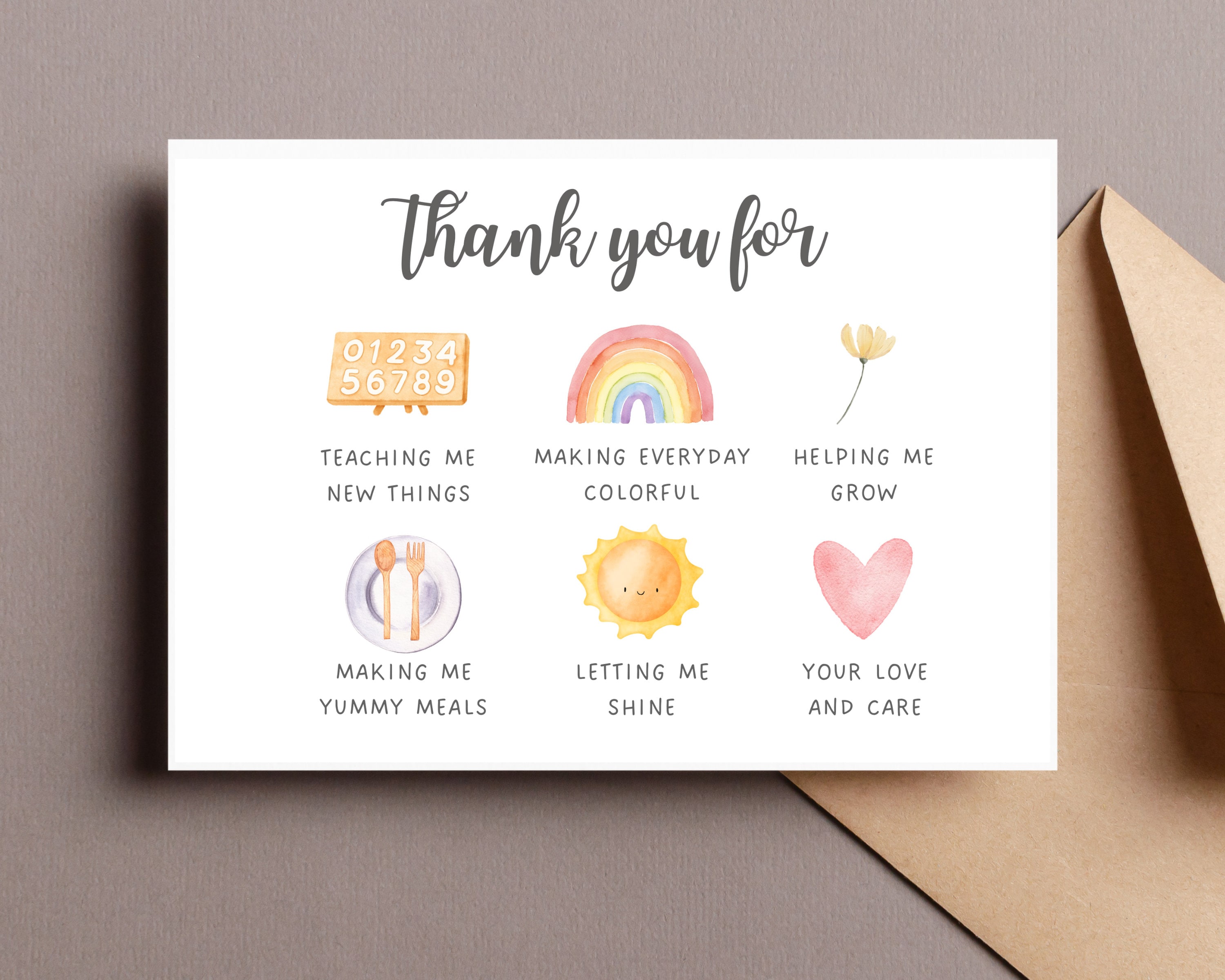 Printable Thank You Card for Daycare Teacher, Preschool, Nursery, Nanny ...