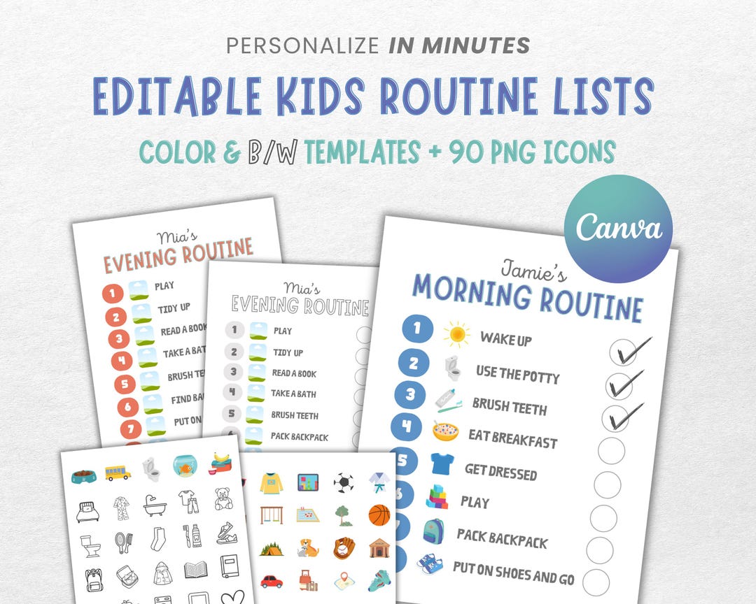 Personalized Kids Daily Routine Checklist Canva Template | Customizable ...