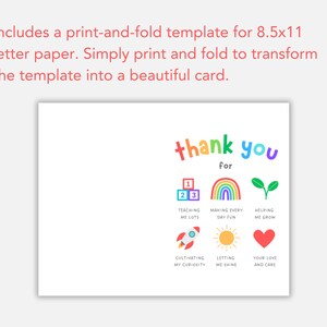 Printable Thank You Card for Daycare Teachers Preschool, Nursery ...