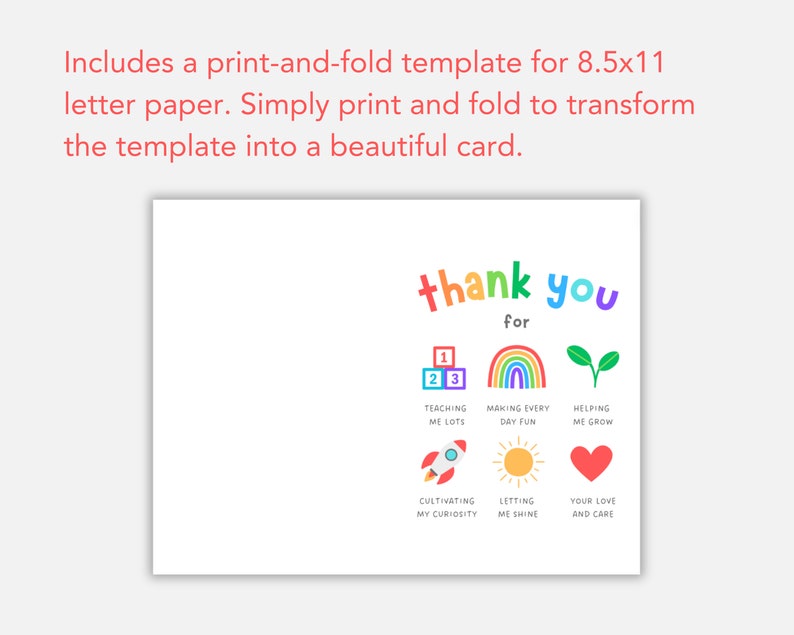 Printable Thank You Card for Daycare Teachers Preschool, Nursery ...