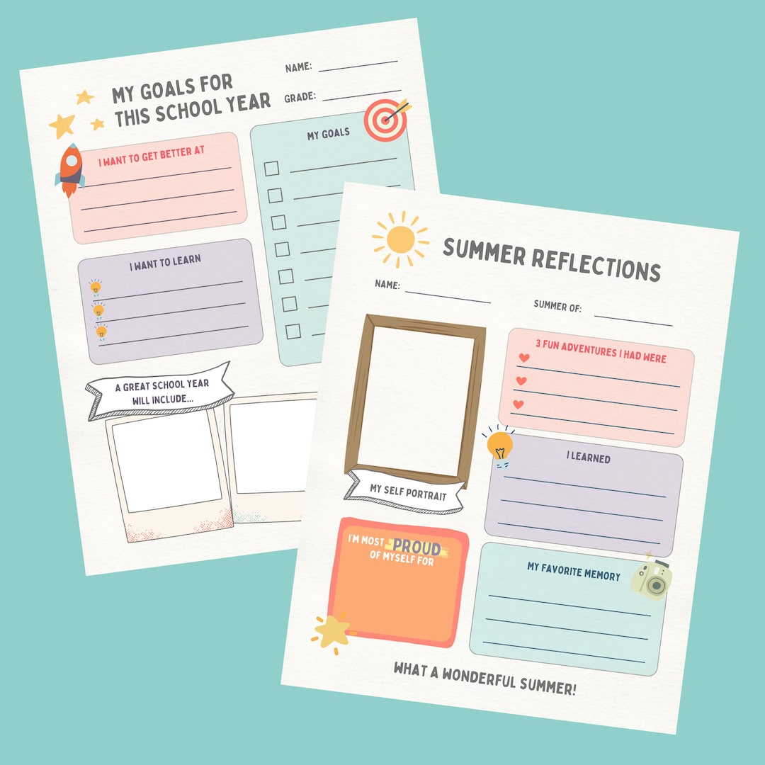 Kids School Year Goal Planner & Summer Reflections Fillable Worksheet ...