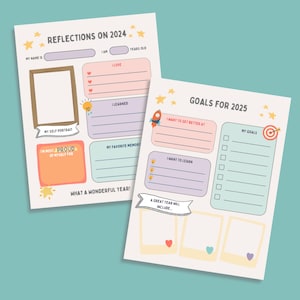Kids New Years Goals & End of Year Reflections, Printable 2025 New ...