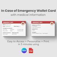 Medical Alert ID Wallet Card - Custom Emergency Instructions, Medical ...