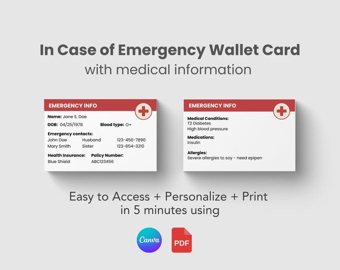 Kids' Emergency Card | Digital Download | Print-ready, Delivered ...