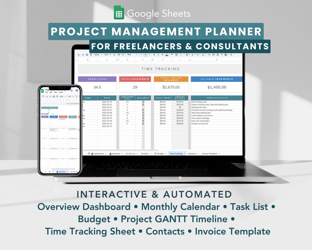Project Management Planner Google Sheets Template Freelancers ...