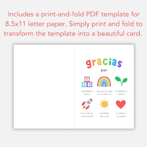 Printable Thank You Card for Daycare Teacher in Spanish | Spanish ...