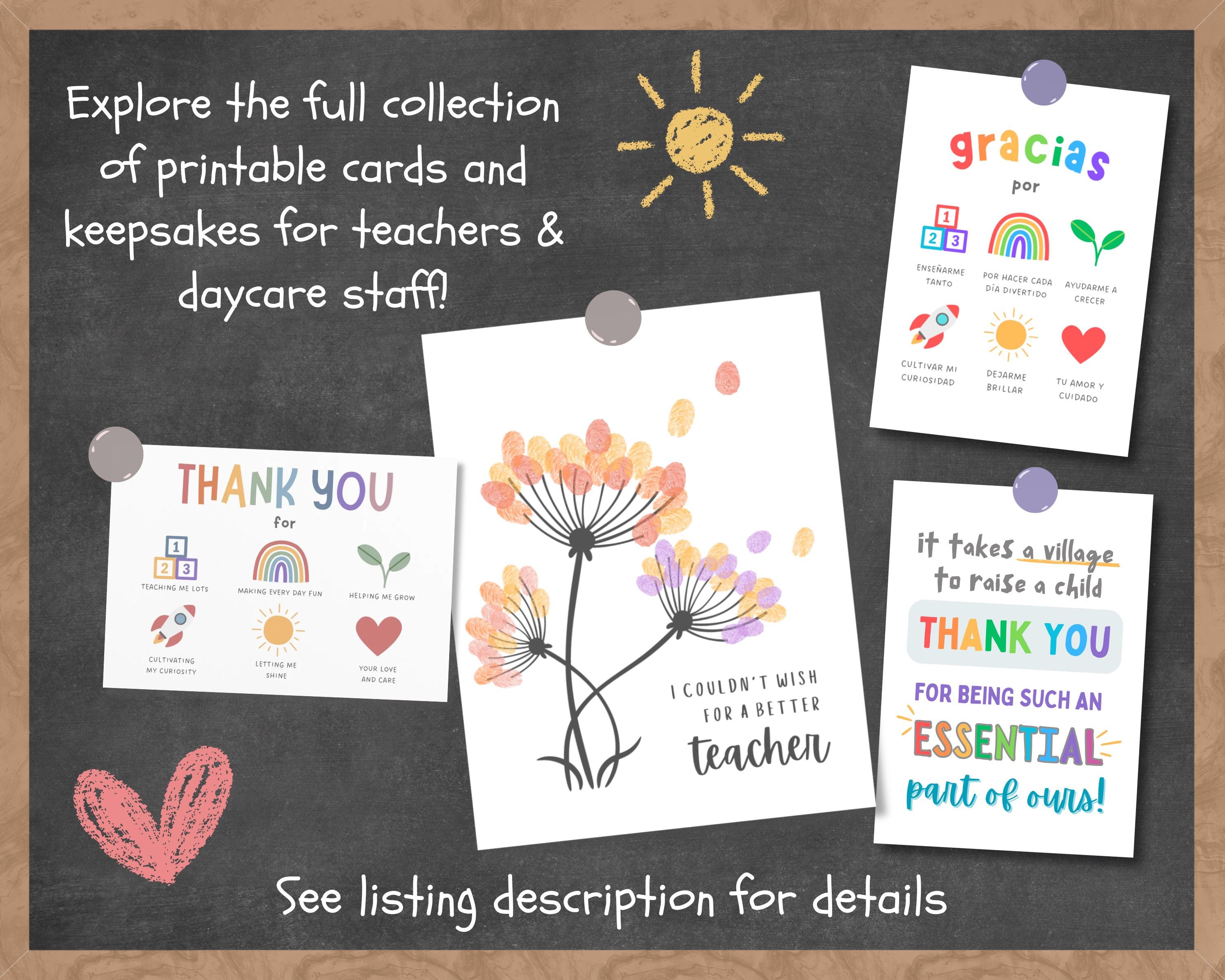 Printable Thank You Card for Daycare Teachers | Nursery Teacher & ECE ...