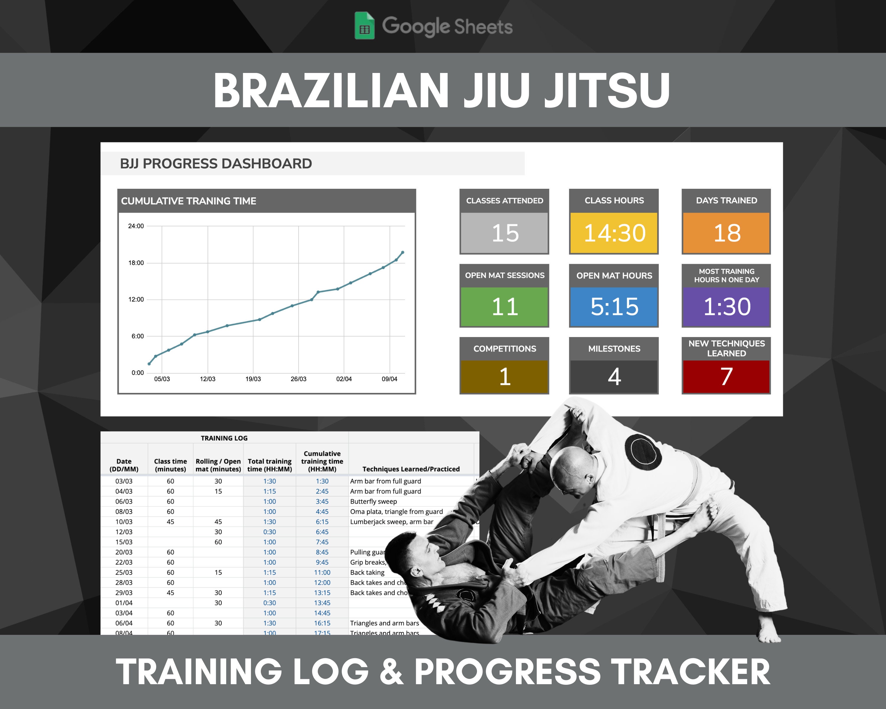Jiu Jitsu Training Log | BJJ Progress Tracker Dashboard in Google ...