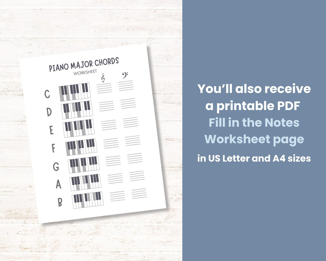 Piano Chords Poster and Worksheet, Major Chords Piano Music Theory ...