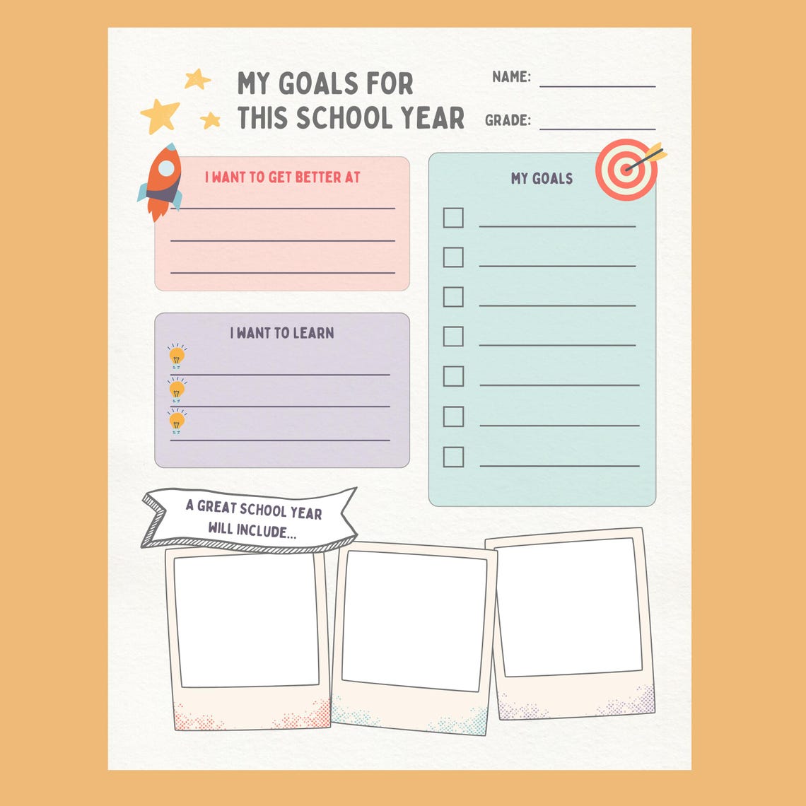 Back to School Goal Planner for Kids, Kids New School Year Printable ...