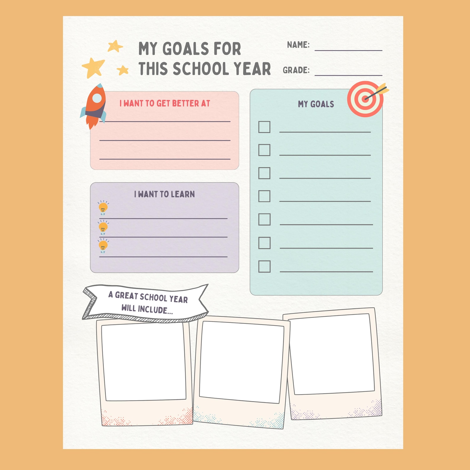 Back to School Goal Planner for Kids, Kids New School Year Printable ...