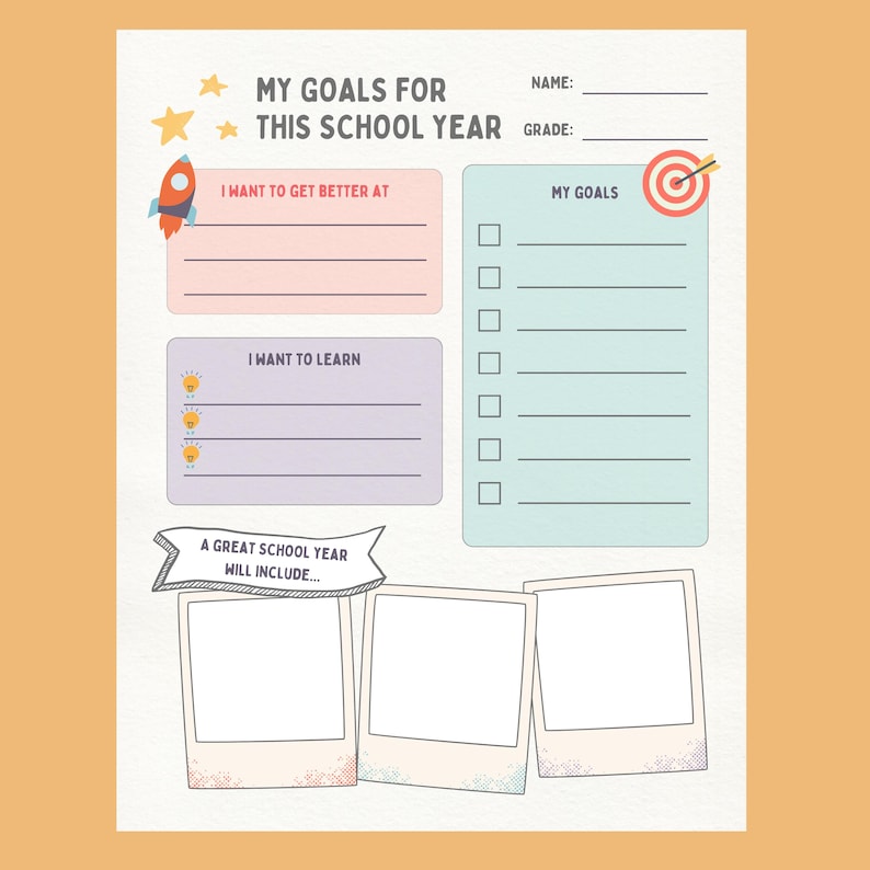 Back to School Goal Planner for Kids, Kids New School Year Printable ...