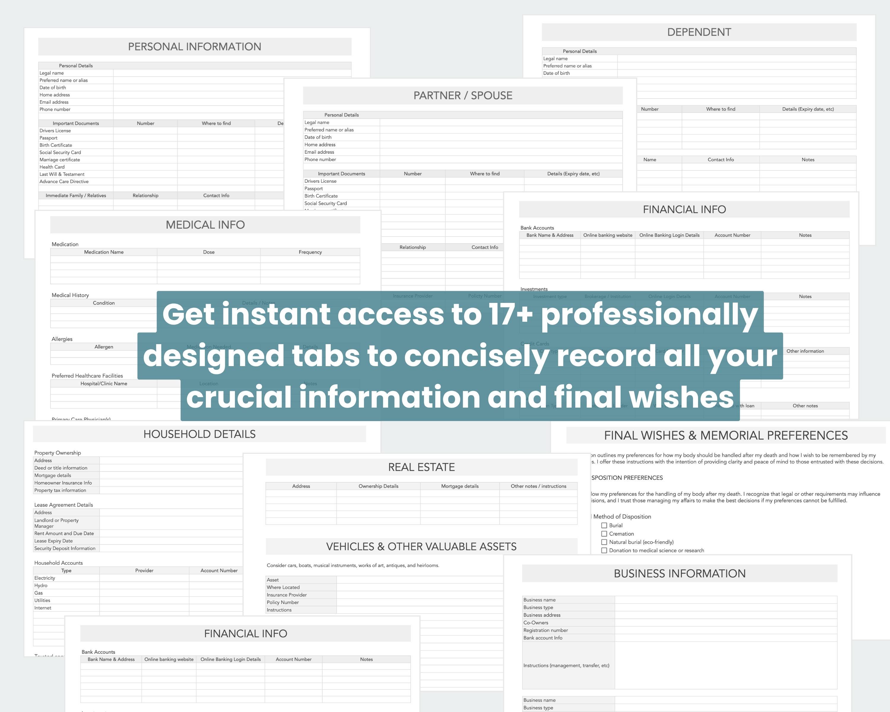 In Case of Emergency & End-of-life Planner Customizable Google Sheets ...