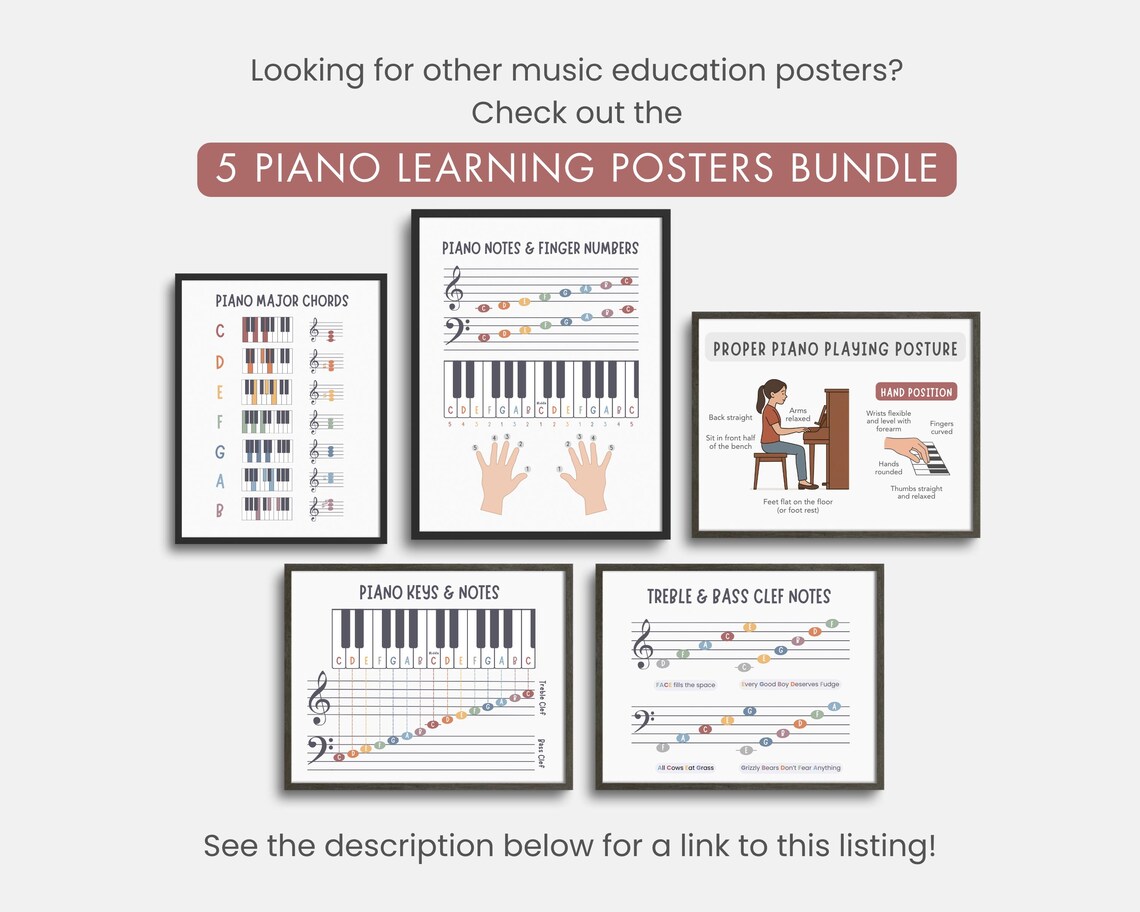 Music Notes in Treble and Bass Clef Mnemonics Poster, Printable Music ...