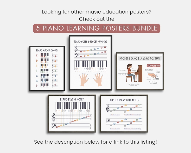 Music Notes in Treble and Bass Clef Mnemonics Poster, Printable Music ...