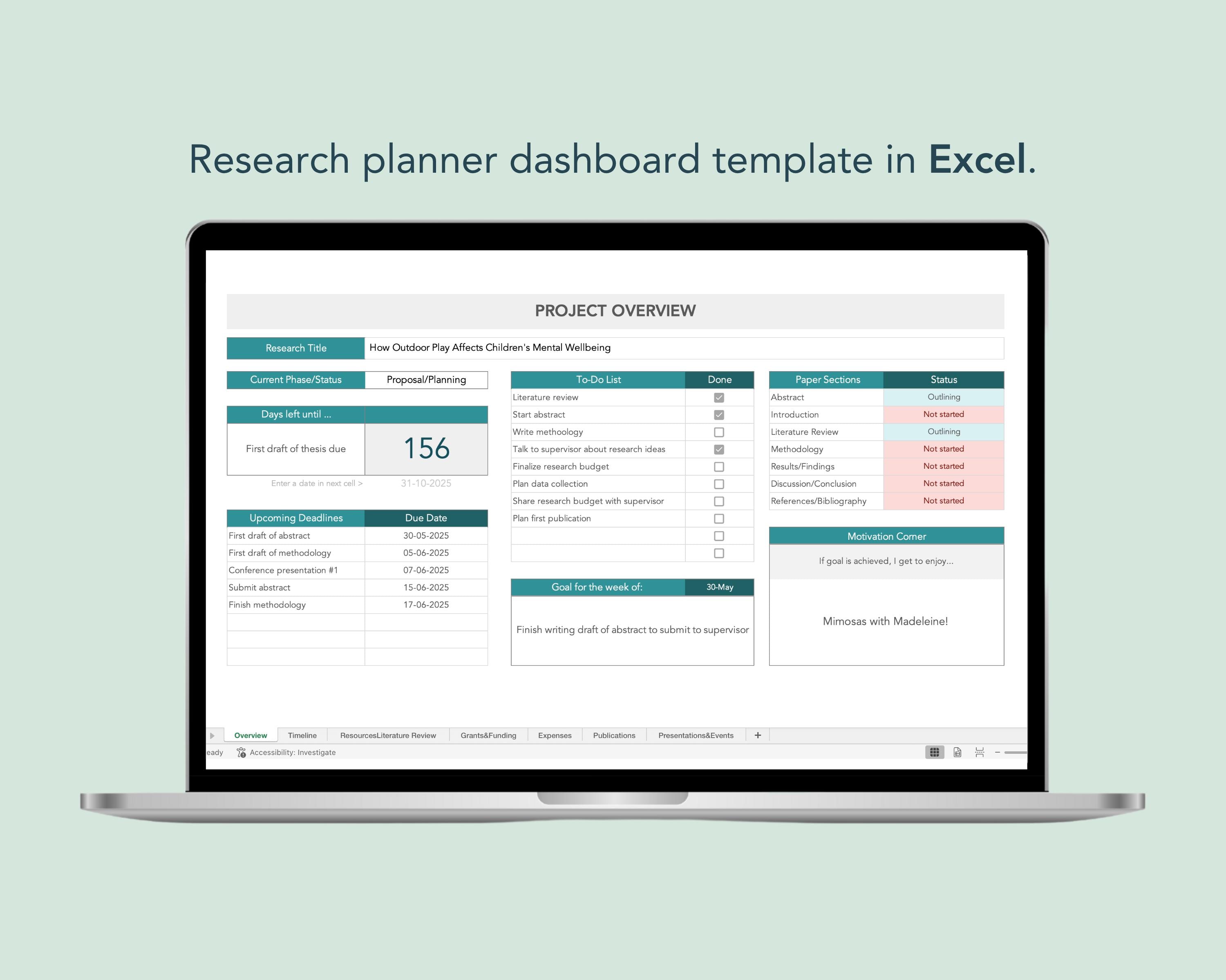 Research & Dissertation Planner Google Sheets and Excel Template ...