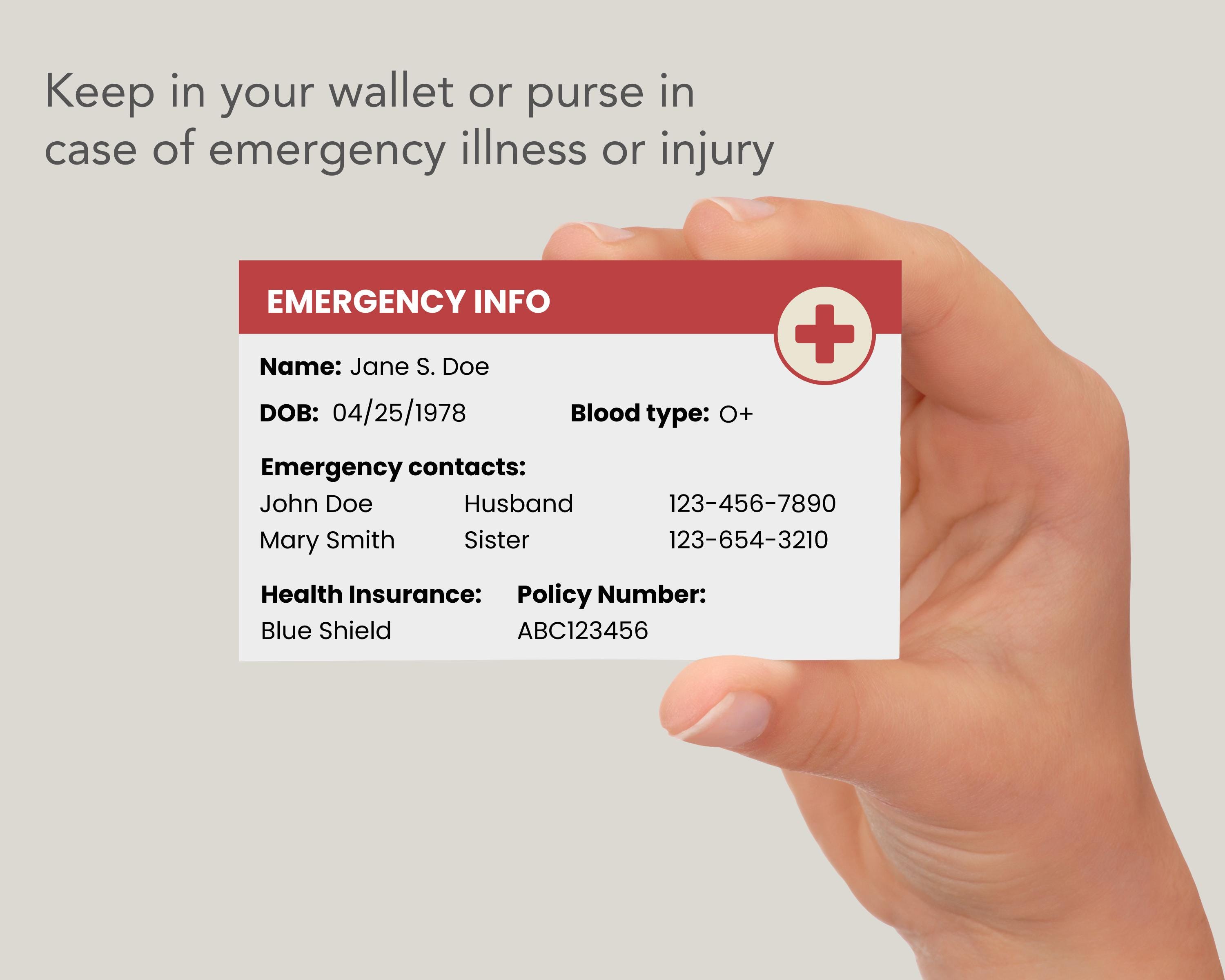 In Case of Emergency Wallet Card, Printable Emergency ID, Medical ...