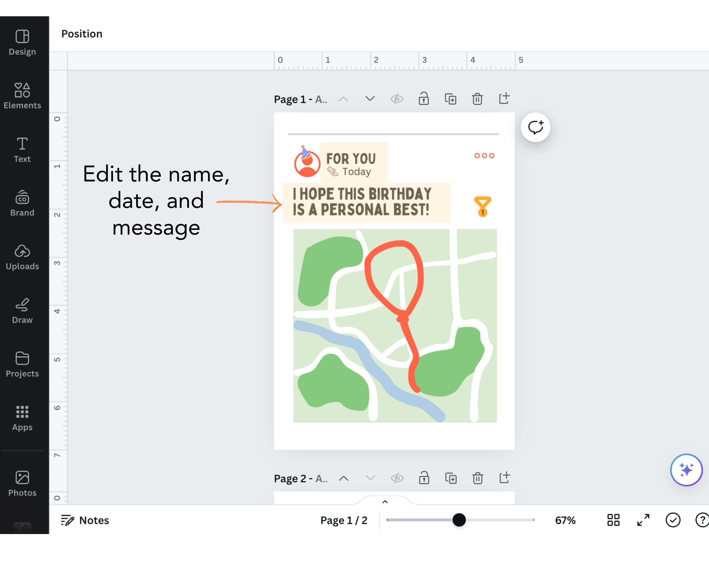 Customizable Strava Running Birthday Card in Canva | Custom Strava ...