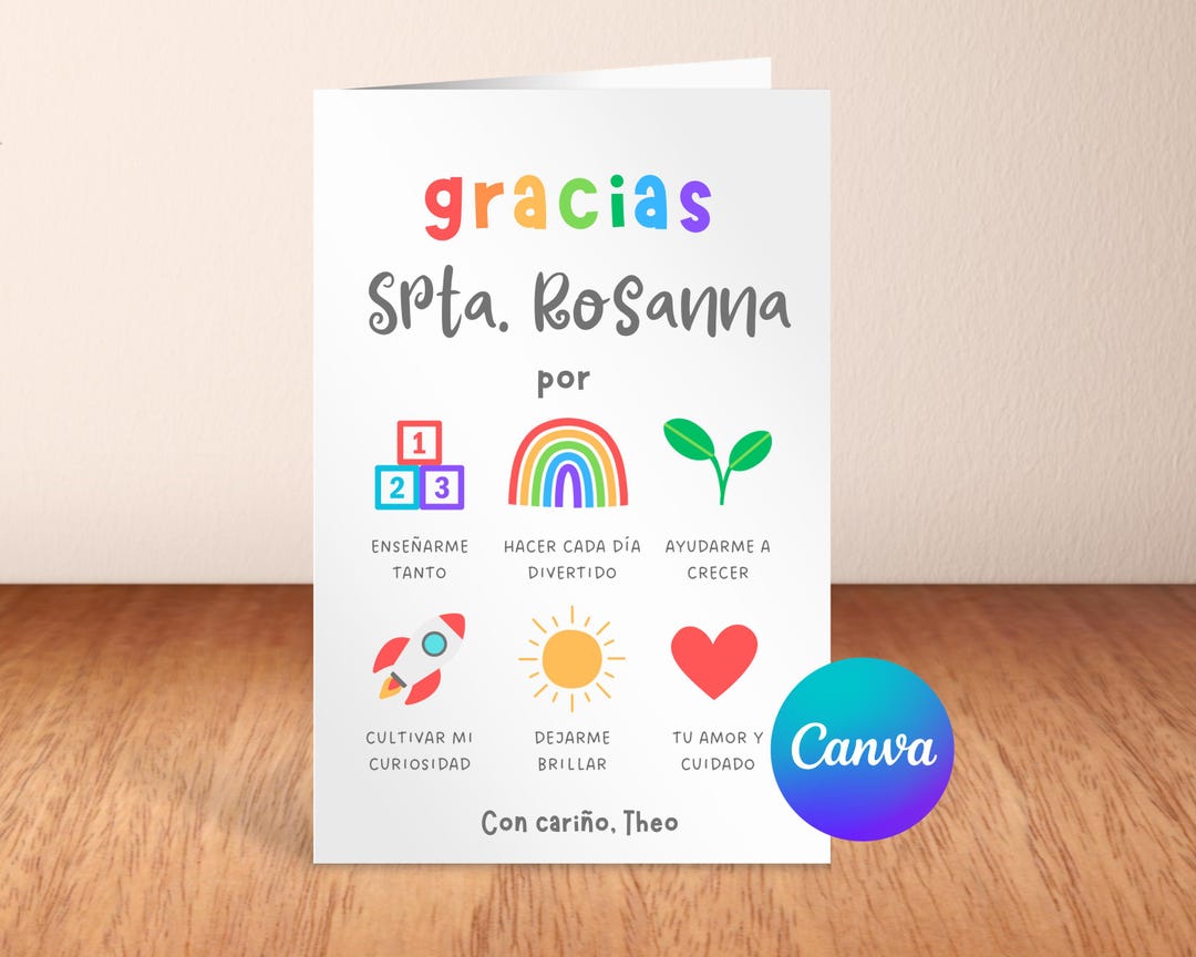 Customizable Spanish Daycare Teacher Thank You Card | Personalized ...