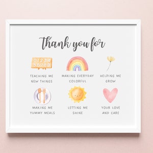 Printable Thank You Card for Daycare Teacher, Preschool, Nursery, Nanny ...