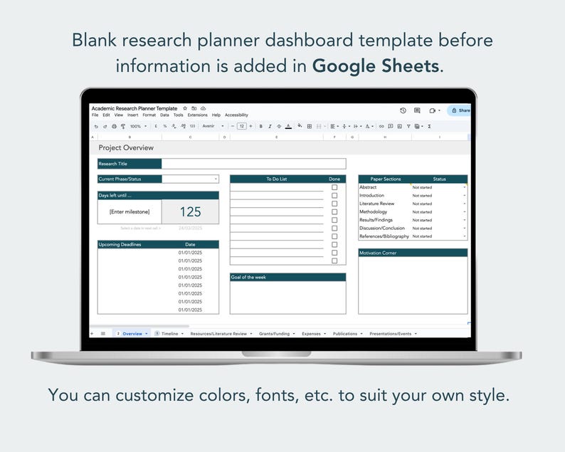 Research & Dissertation Planner Google Sheets and Excel Template ...