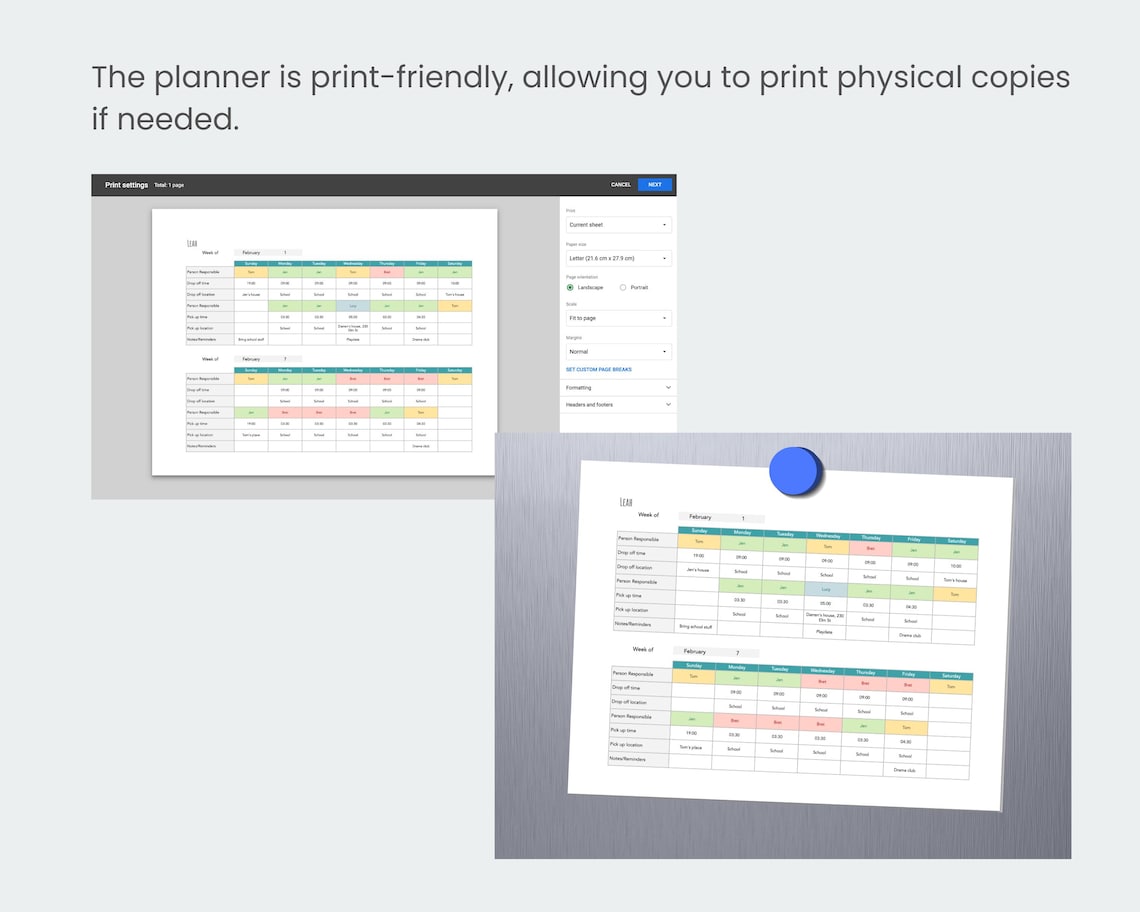 Kids Pick-up & Drop-off Schedule in Google Sheets | Co-parenting ...