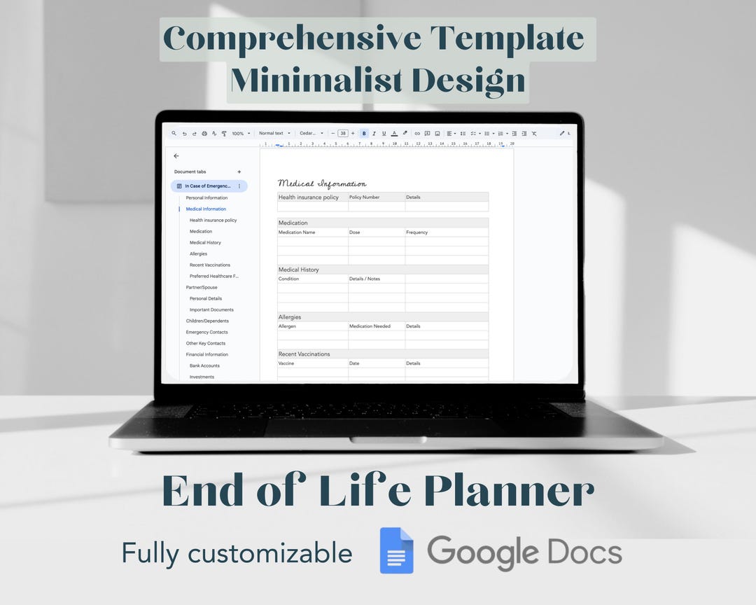 Comprehensive End of Life Planner Google Docs Emergency Planner, Death ...