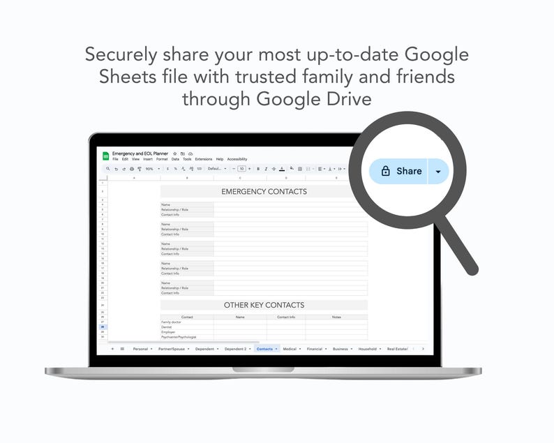 In Case of Emergency & End-of-life Planner Customizable Google Sheets ...
