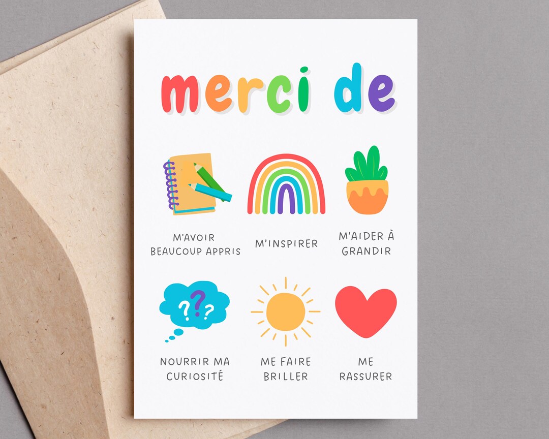 Printable Thank You Card for Teachers in French | French Daycare Gift ...