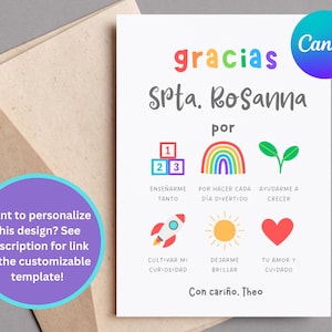 Printable Thank You Card for Daycare Teacher in Spanish | Spanish ...