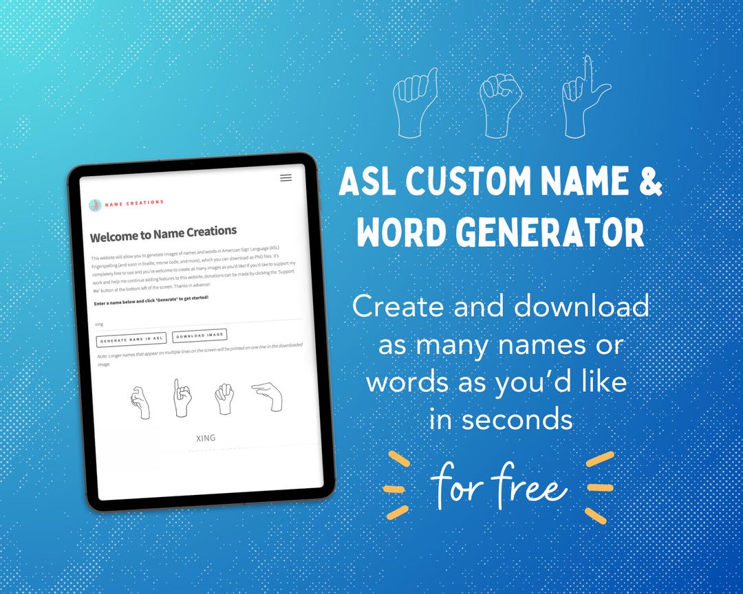 Free ASL Custom Name & Word Generator | Custom Sign Language Name, ASL ...