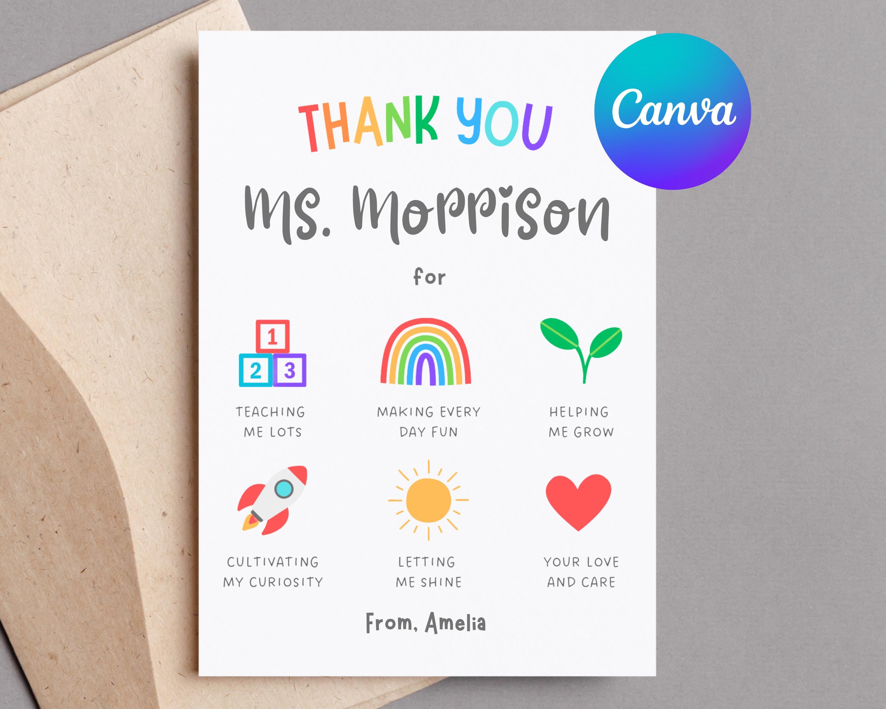 Customizable Daycare Thank You Card | Personalized Daycare Staff Thank ...