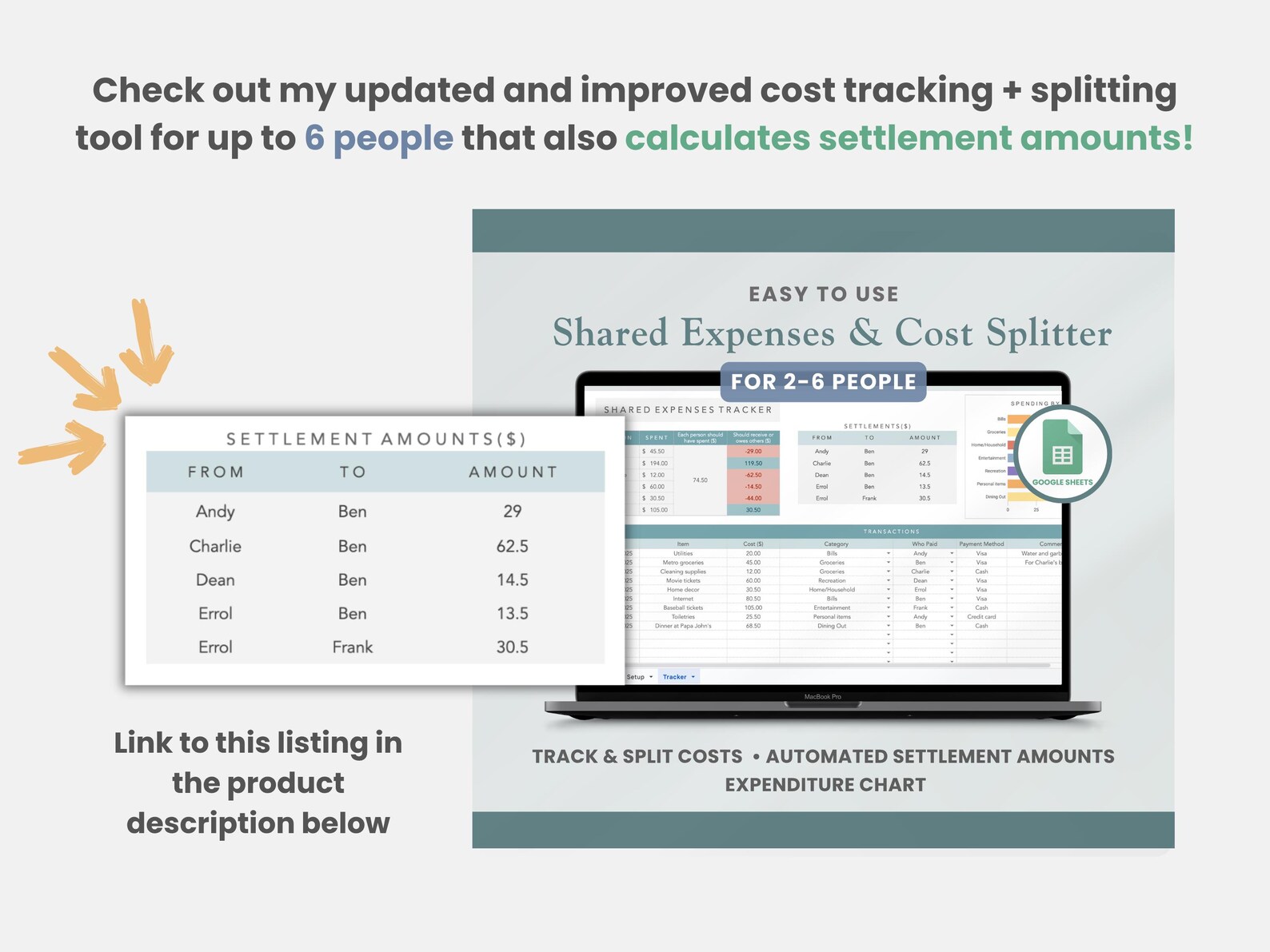 Shared Expense Tracker & Cost Splitter in Google Sheets for Shared ...