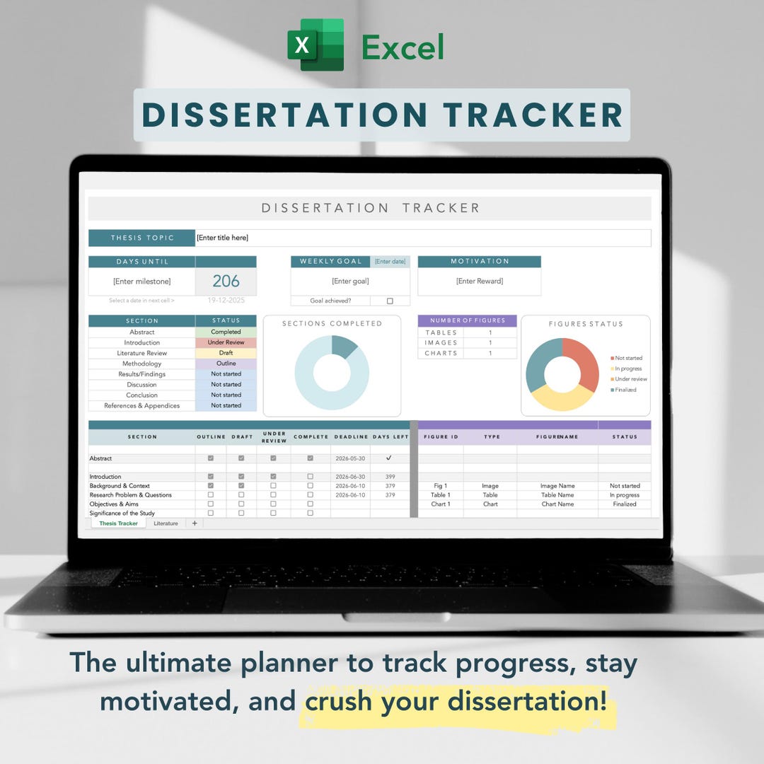 Dissertation Planner & Tracker Excel Template, Academic Thesis Planner ...