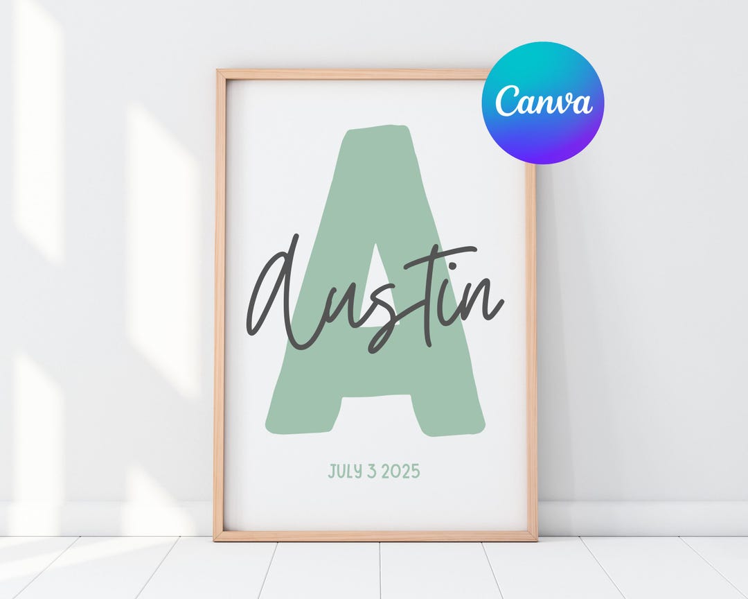 Custom Initial Name Print, Personalized Name Letter Print Editable ...