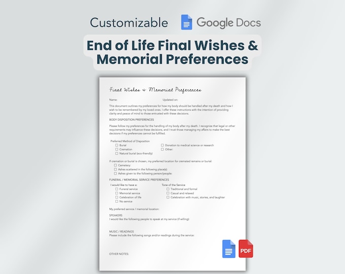 Final Wishes, End of Life Planner. Personal, Medical, Pet, Passwords ...