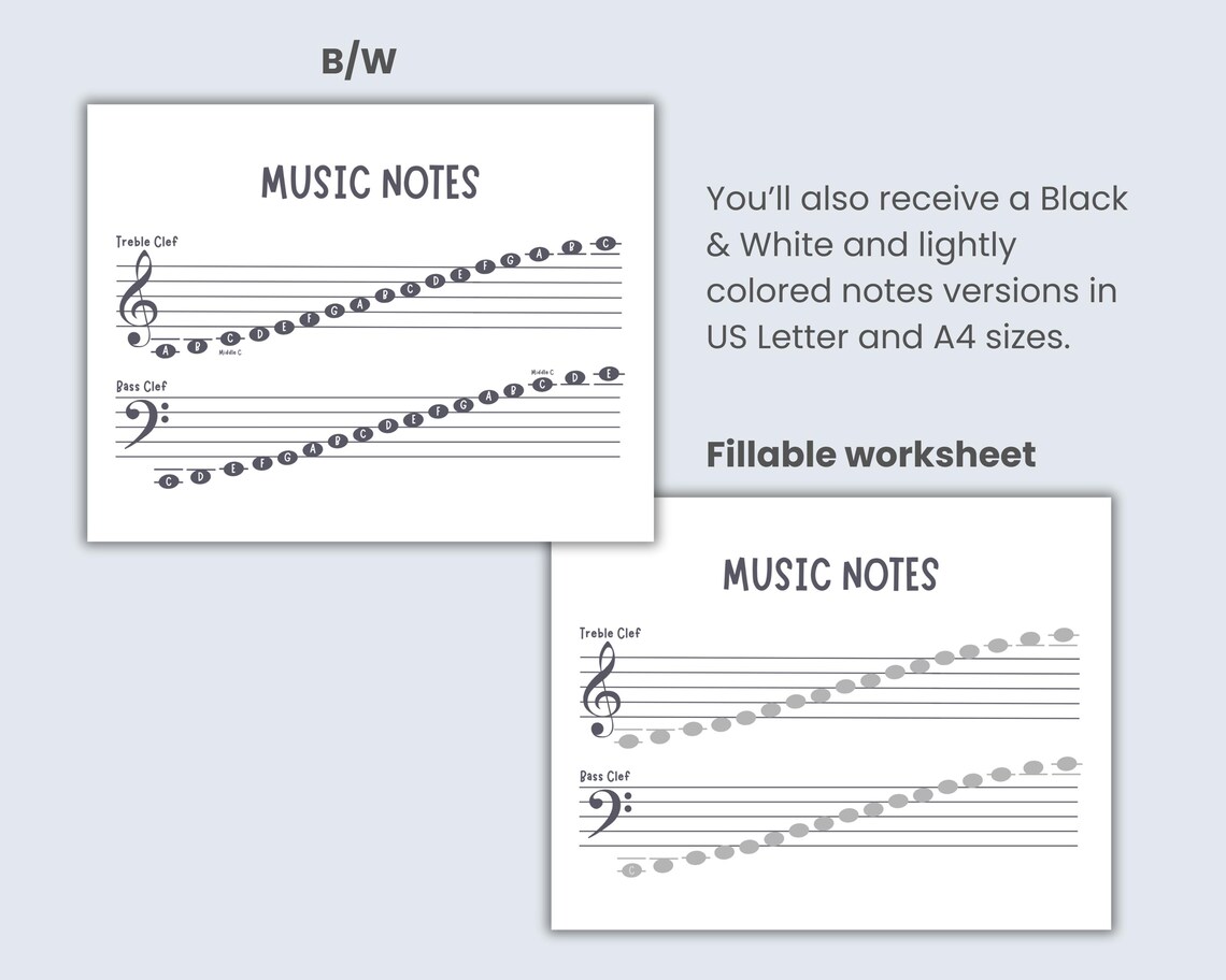 Music Notes in Treble & Bass Clef on Staff With Ledger Lines, Beginner ...