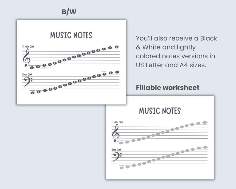 Music Notes in Treble & Bass Clef on Staff With Ledger Lines, Beginner ...