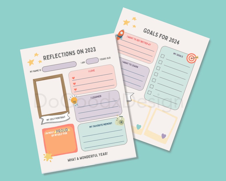 Kids New Years Goals & End of Year Reflections Printable 2024 New Years ...